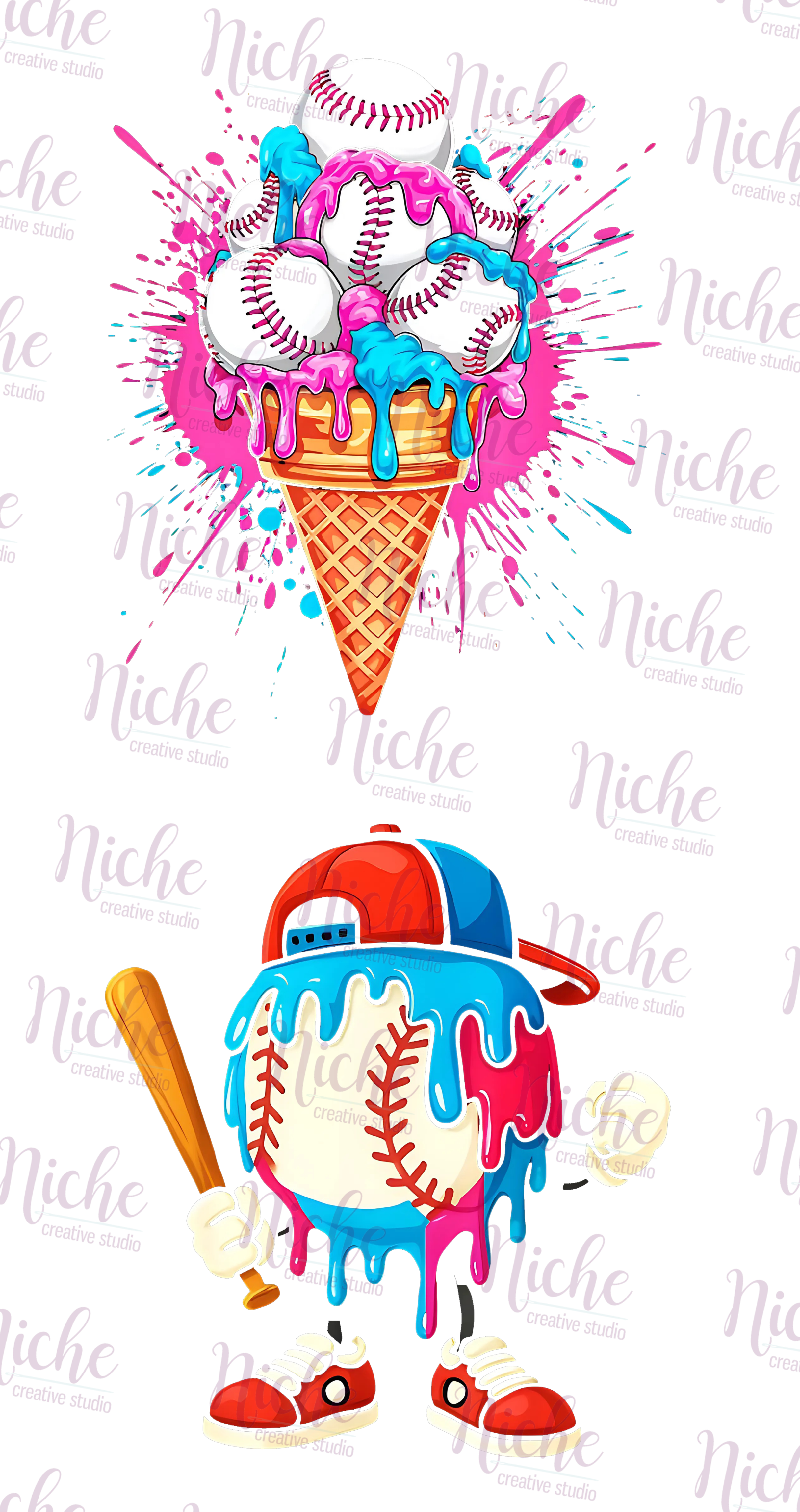 -BAS8263 Baseball Ice Cream Drip Decal – Niche Creative Studio