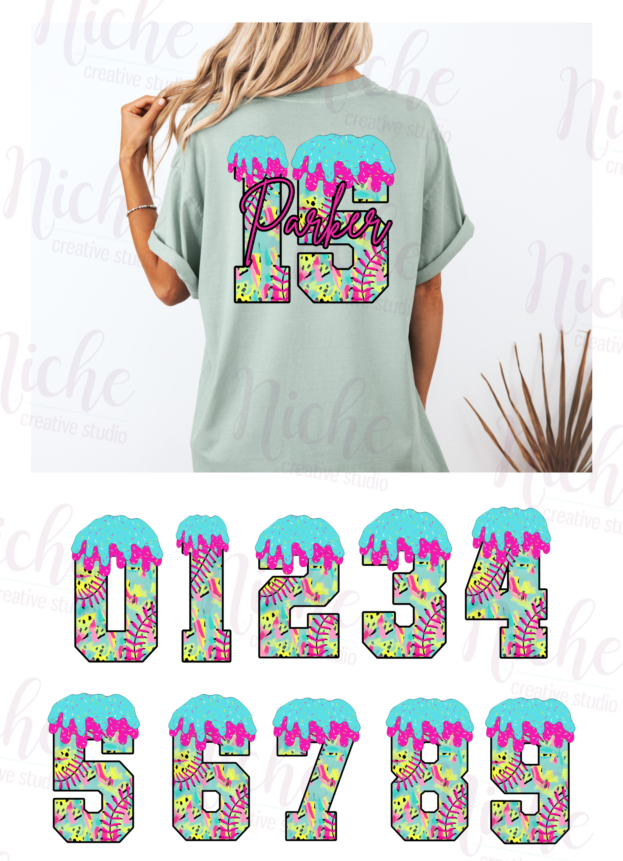-BAS8273 Drip Numbers Multi Color Decal – Niche Creative Studio