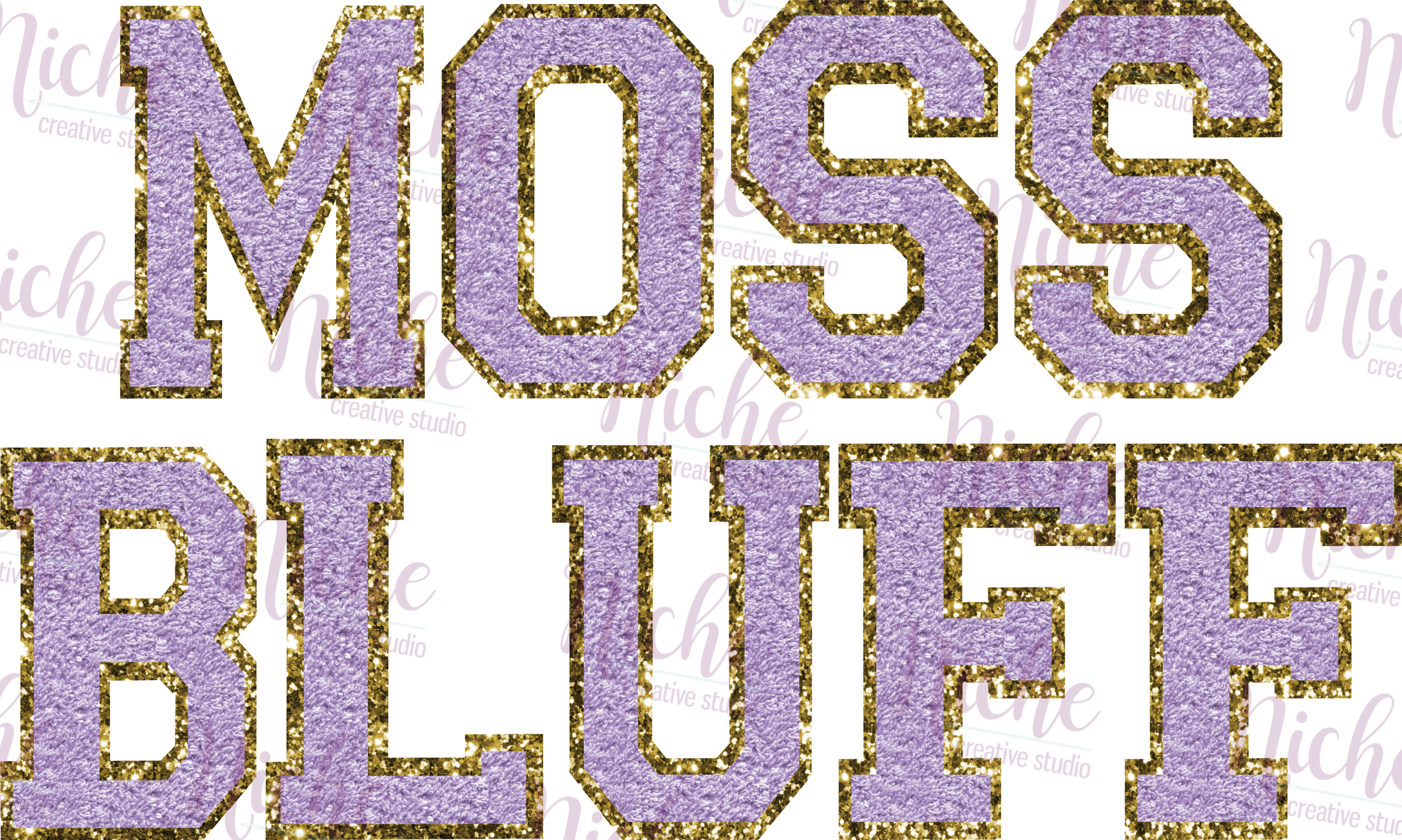 -BRO5190 Moss Bluff Purple Chenille Letters Decal – Niche Creative Studio