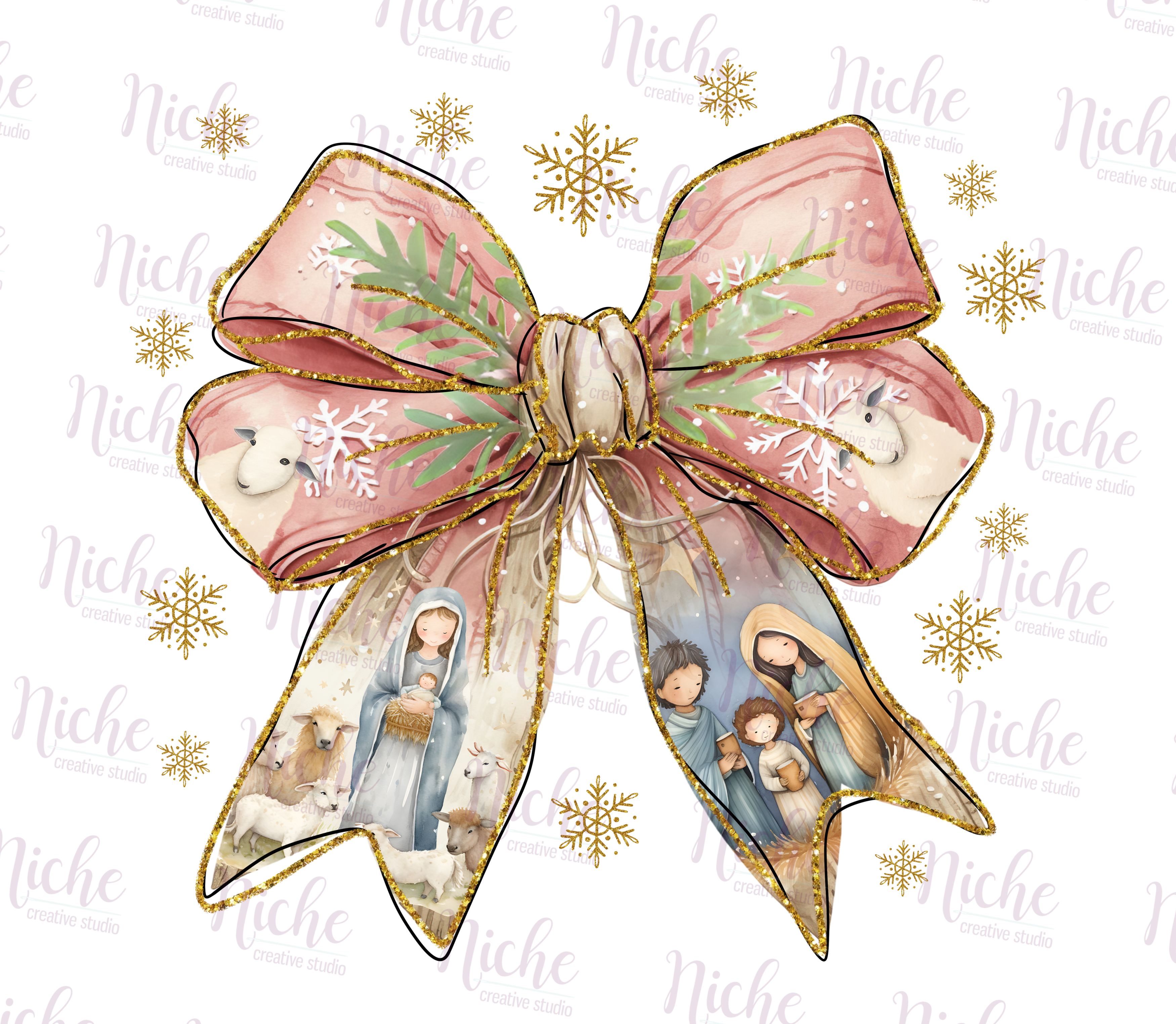 -CHR5472 Coquette Nativity Scene Bow Decal – Niche Creative Studio